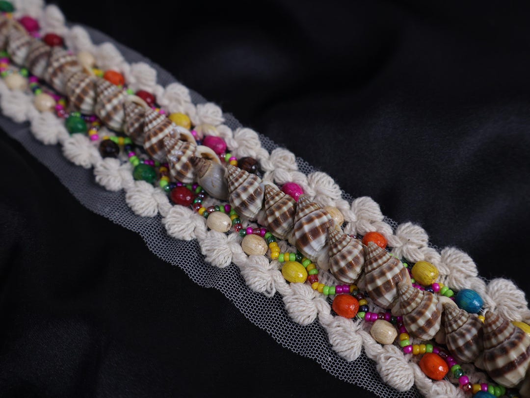 Boho Threadwork Beaded Shell Trim, Decorative Shell Embroidered ...