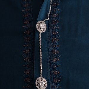 Set of Exotic Jali Silver Stud Buttons With Chain, AD Crystal Buttons ...