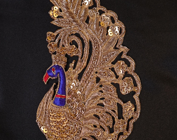 Golden Black Tiger Applique Sew on Patch, Indian Beaded Embroidery Work ...