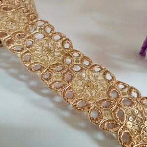 Rose Gold Cutwork Jali Thread Embroidered Trim Vine, Glamourous Sari Trim, Indian Dupatta Lace ...