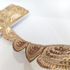 Antique Gold Zari Embroidered Scallop Sequin Trim Border, Indian Gota Patti Upholstery Lace ...