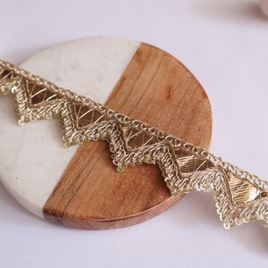 9 Yards - Golden Triangular Gota Patti Lace Trim, Samosa Lace, Dupatta Border Ribbon Lace, DIY ...