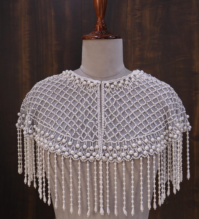 Luna: White Pearl Beaded Cape Wedding & Evening Cover-up Shrug - Etsy