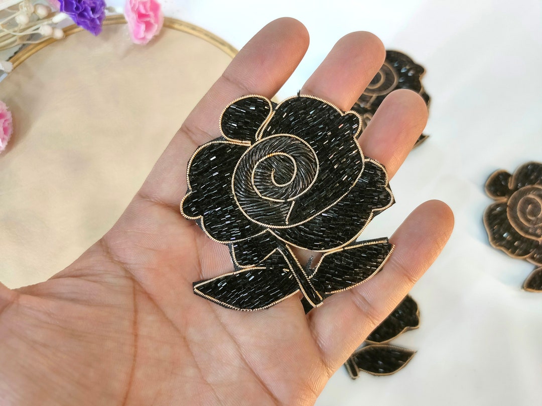 Black Rose Beaded Applique Patches: Sew-on Embellishments (set of 4) - Etsy