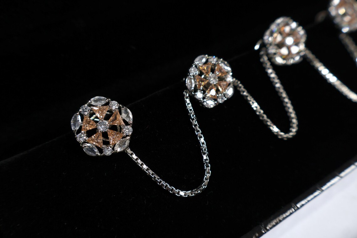 Silver Chain Kurta Buttons: Champagne Gold Crystal Studs, Indian ...