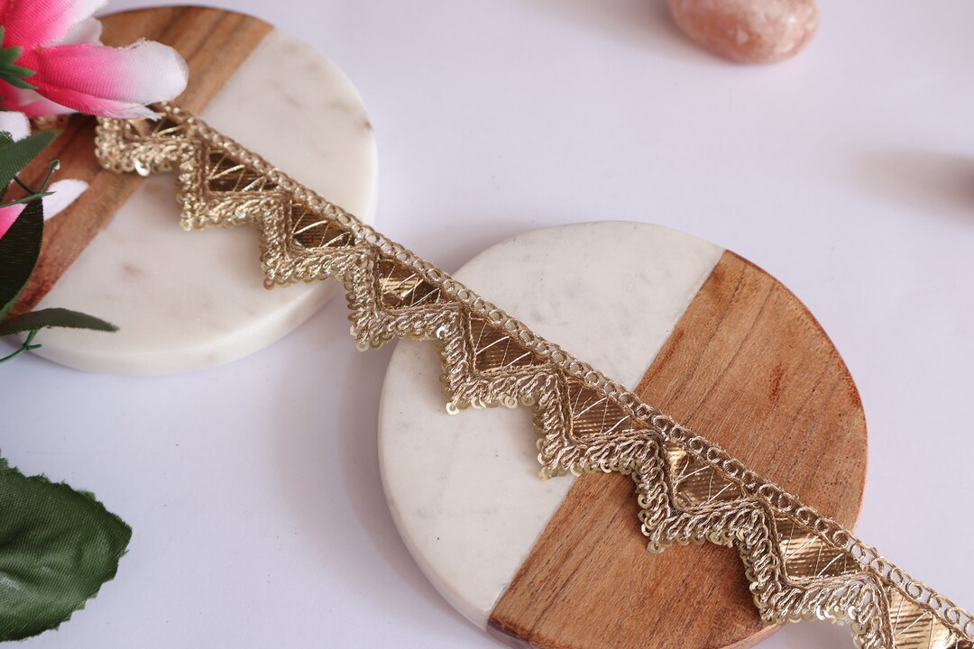 9 Yards - Golden Triangular Gota Patti Lace Trim, Samosa Lace, Dupatta Border Ribbon Lace, DIY ...