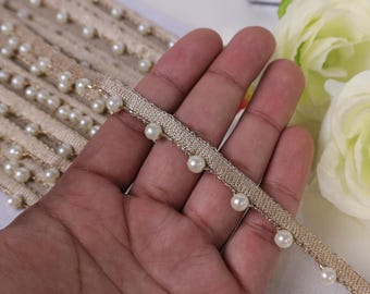 9 Yards - Light Golden Sequin Double Scalloped Trim Lace, Dupatta Saree Suit Border Ribbon Lace ...