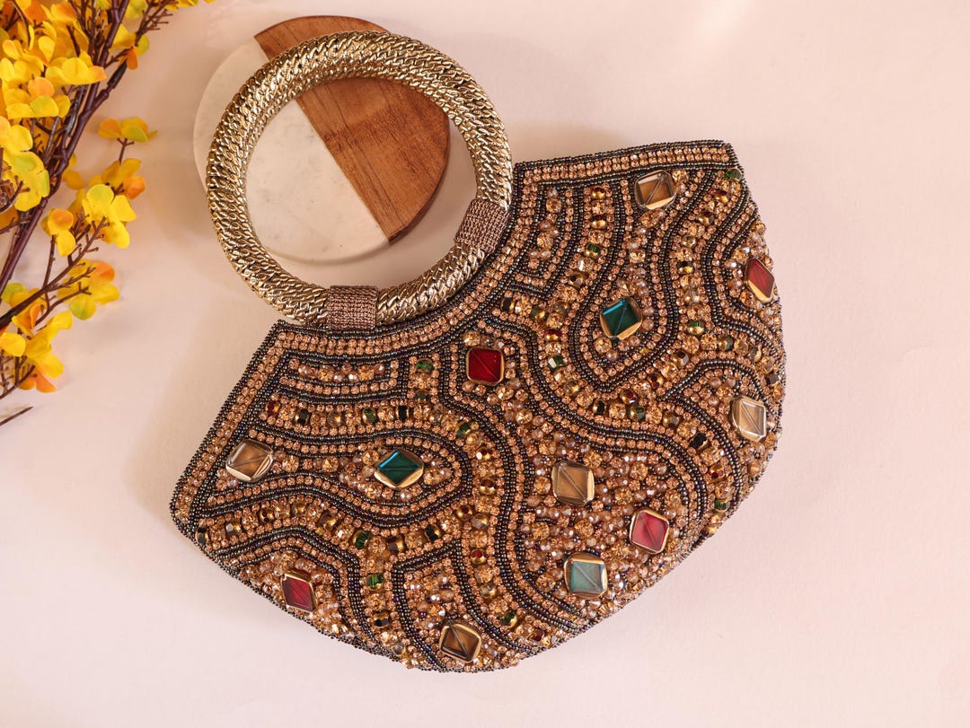 Ethnic Indian Rajasthani Rajwada Style Hand Clutch Bag, Premium Stone ...