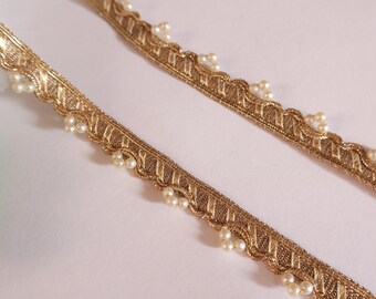 9 Yards - Golden Narrow Triangular Mirror Trim Lace, Dupatta Saree Suit Border Ribbon Lace ...