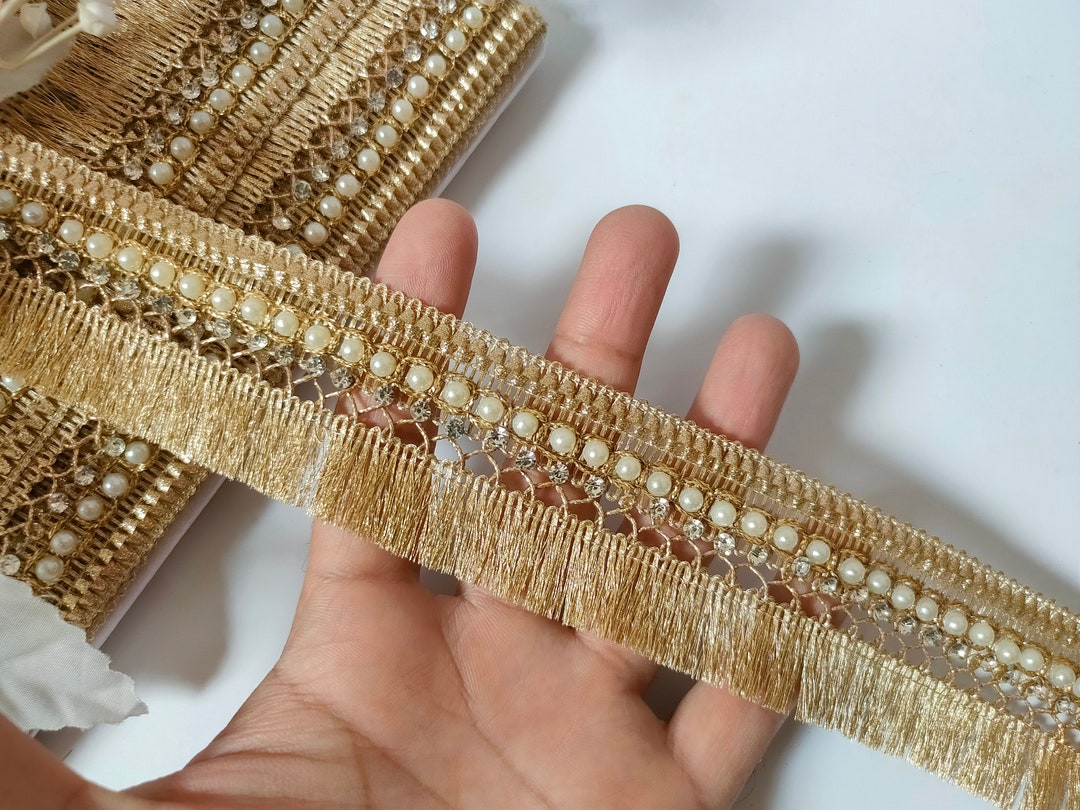 Golden Sparkly Kiran Lace With Pearls and Zircon, Wedding Dupatta ...