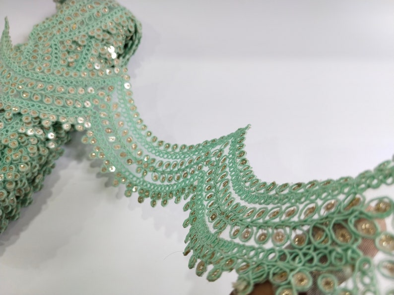 Pastel Green Scallop Embroidered Lace: Indian Sari Border Trim, 9 Yards ...