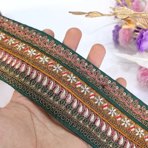 Sabyasachi Inspired Green Mustard Yellow Sari Border, Embroidered ...