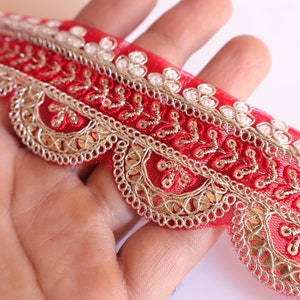 9 Yards Red & Gold Scallop Indian Embroidered Lace, Sari Border Trim, Fancy Dupatta Suits ...