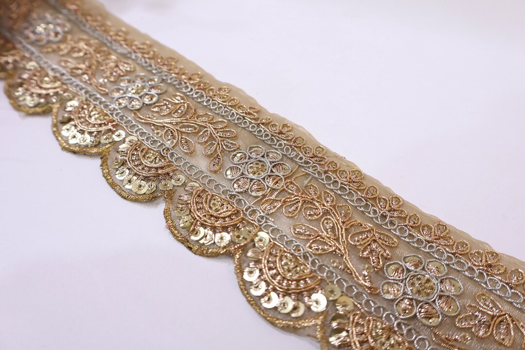 Rose Gold Sequin Embroidered Trim: Scalloped Zari Sari Border - Etsy
