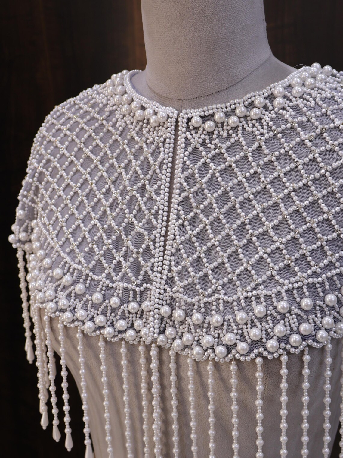Luna: White Pearl Beaded Cape Wedding & Evening Cover-up Shrug - Etsy