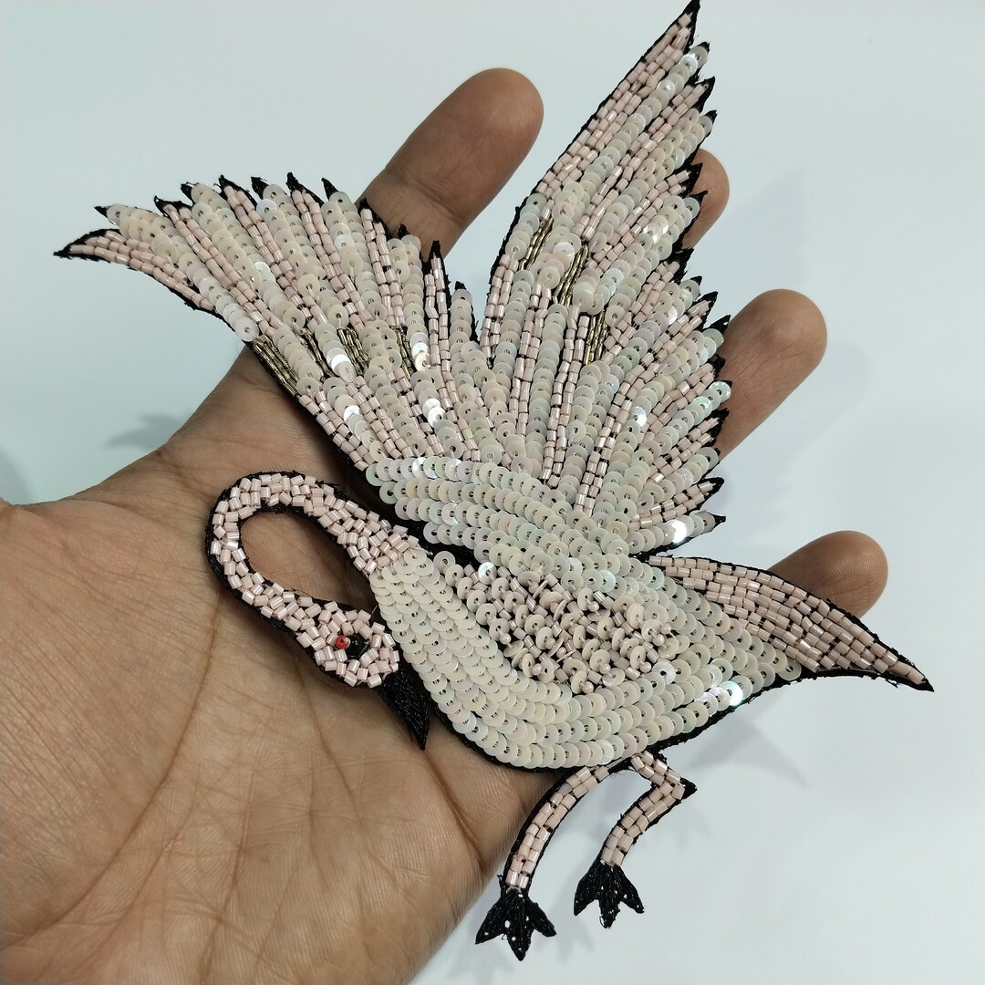 Pretty Babypink Cutdana Sequin Applique Swan Patch Indian - Etsy