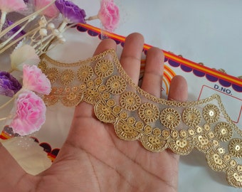 9 Yards Mini Scalloped Golden Trim Lace With Pearl Beads, Dupatta Saree Suit Border Ribbon Lace ...