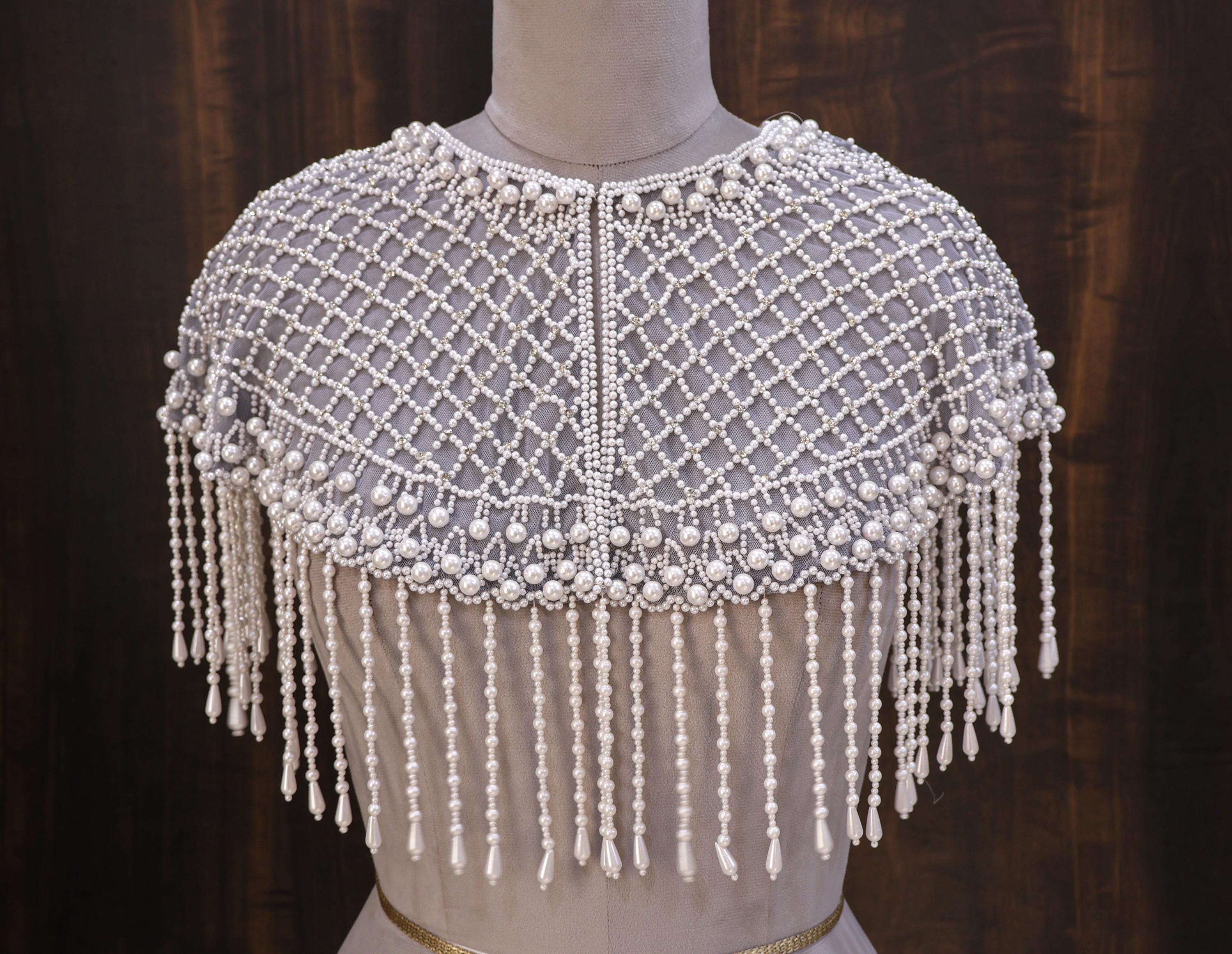 Luna: White Pearl Beaded Cape Wedding & Evening Cover-up Shrug - Etsy