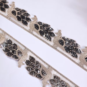Beautiful Sequinwork Peacock Design Scallop Border Trim, Indian ...