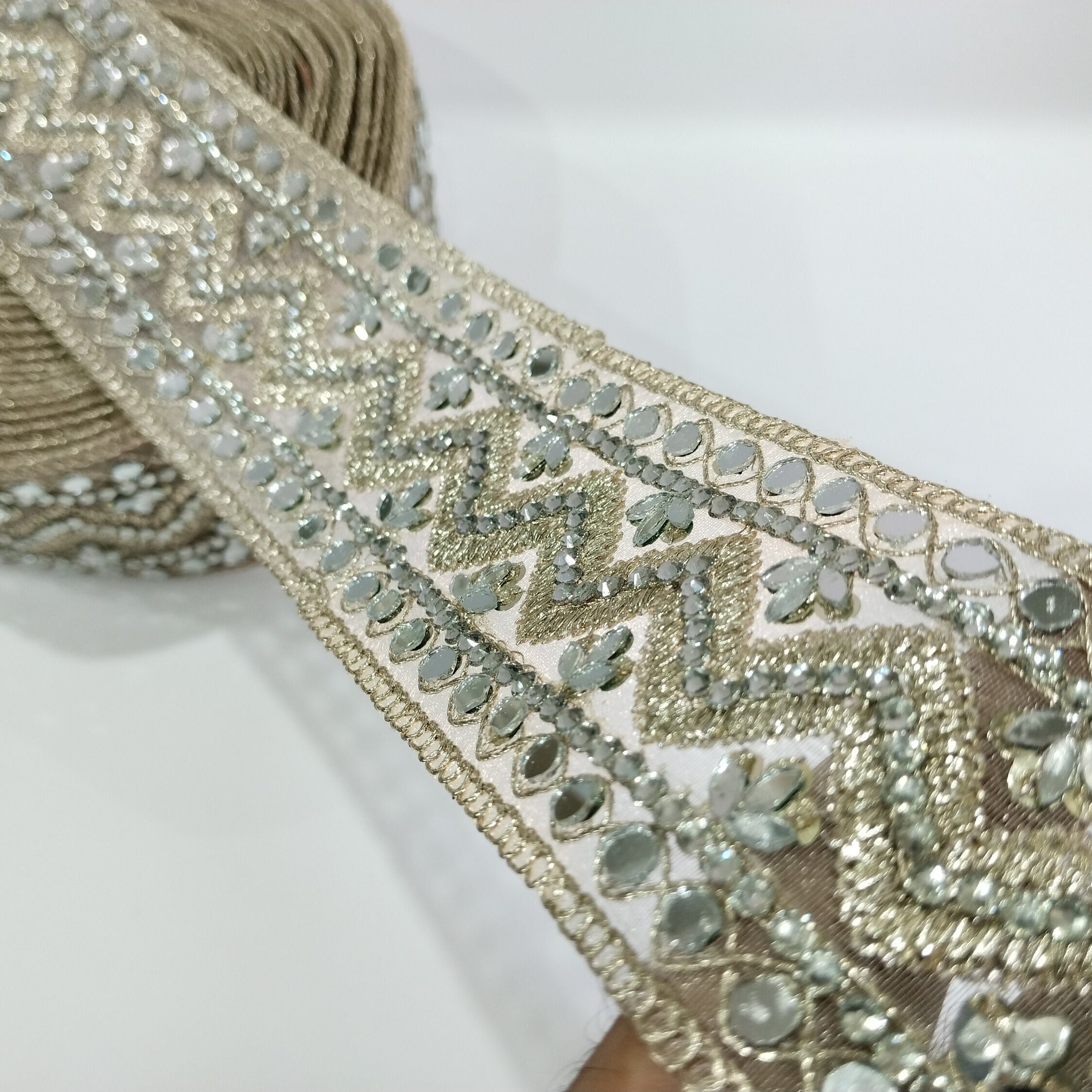 Clear Gold Mirror and Stonework Indian Trim Border Lace Zari - Etsy