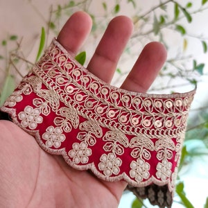 9 Yards Bridal Maroon Embroidered Scallop Indian Lace, High Quality Zari Sari Border Trim, Fancy ...