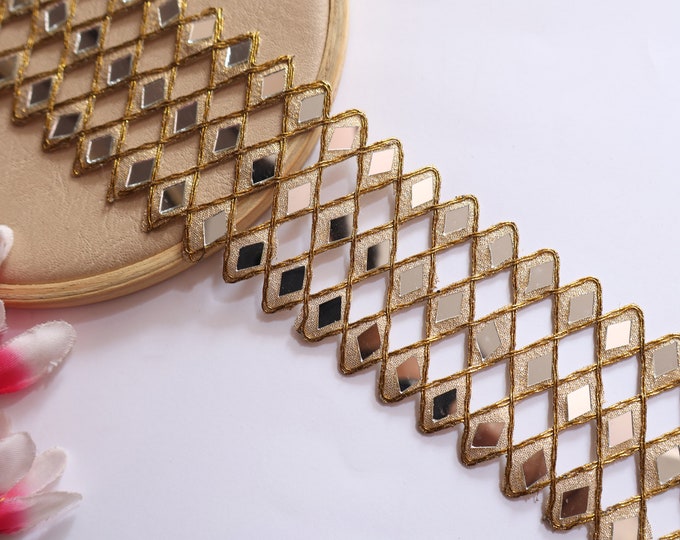 Beautiful Dark Gold 3 Line Mirror Cutwork Vine, Glamourous Sari Trim ...