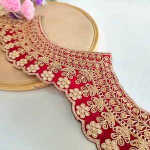 9 Yards Bridal Maroon Embroidered Scallop Indian Lace, High Quality Zari Sari Border Trim, Fancy ...