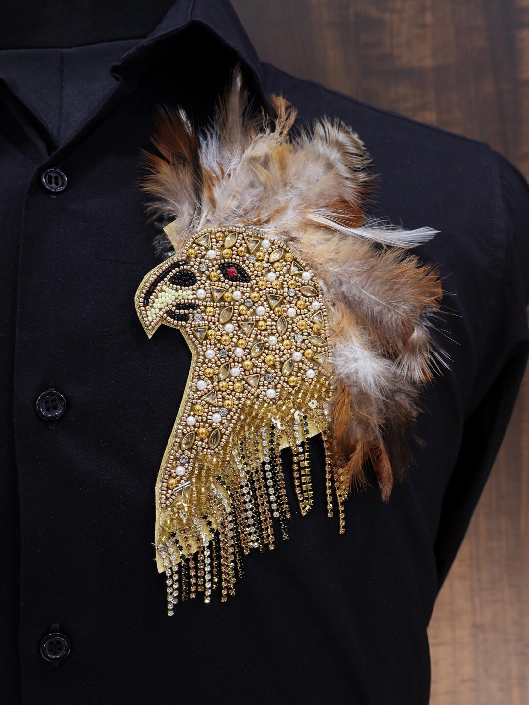 Luxury Golden Eagle Embroidered Fur Patch, Handmade Luxury Indian ...