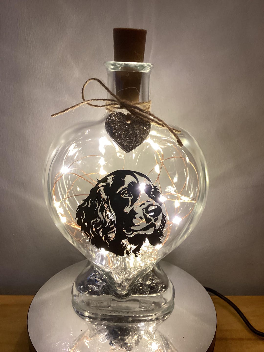 Cocker Spaniel Dog Light up Heart Bottle, Bottle Lamp With Free Gift ...