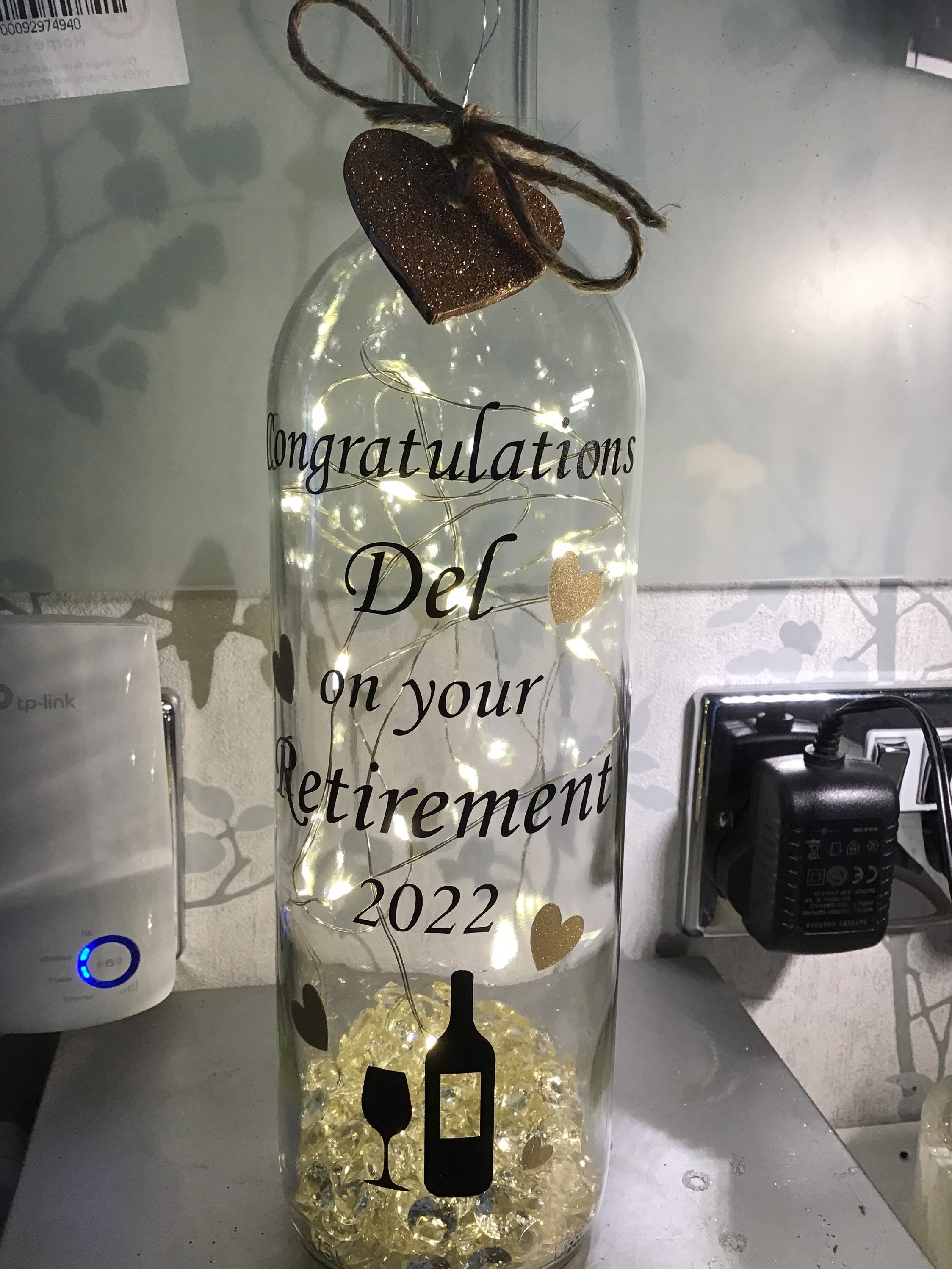 Personalised Retirement Light up Wine Bottle, Bottle Lamp With Gift ...