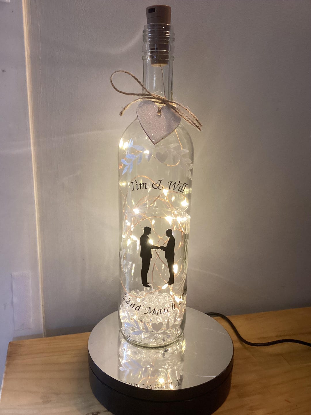 Personalised Mr and Mr Wedding Light up Wine Bottle, Gay Wedding, Free ...