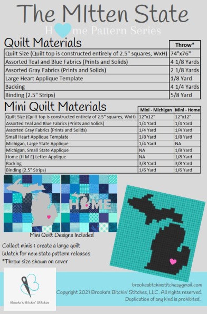 The Mitten State - Michigan Pixelated Quilt Pattern (digital Download ...