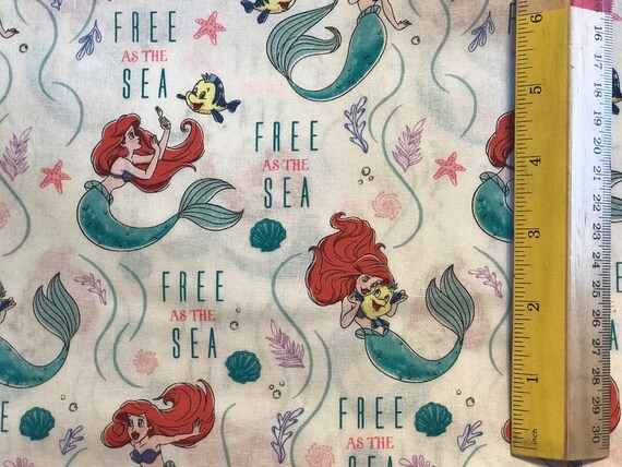 Visual Arts Ariel Licensed Cotton Fabric Floral Disney Princess The ...