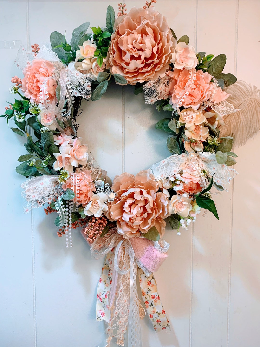 Shabby Chic Wreath, Spring Shabby Chic Door Decor, Spring Boho Door ...