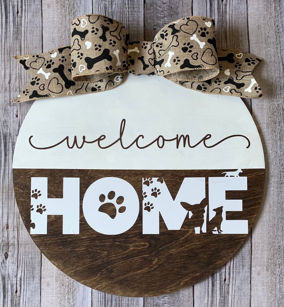 Door Hanger Dog Welcome Sign for Front Door, Farmhouse Dog Decor, Round ...