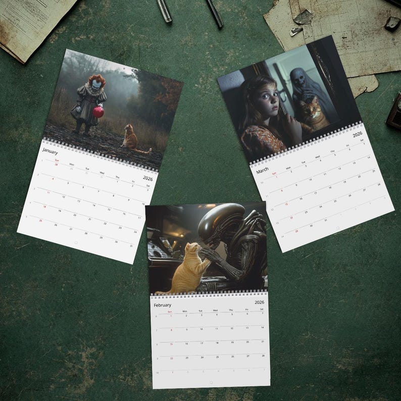 Creepy Cats 2026 Wall Calendar - Gift for Horror Film Fans, Gift for ...