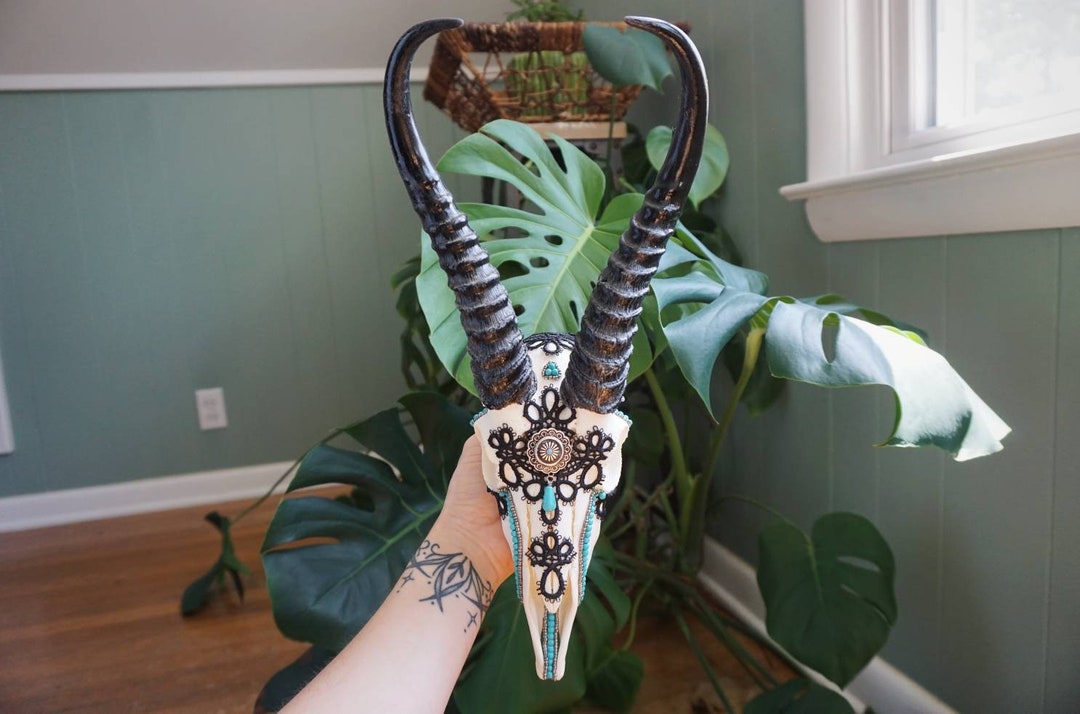 Beaded Springbok Skull Wall Art Decor - Etsy