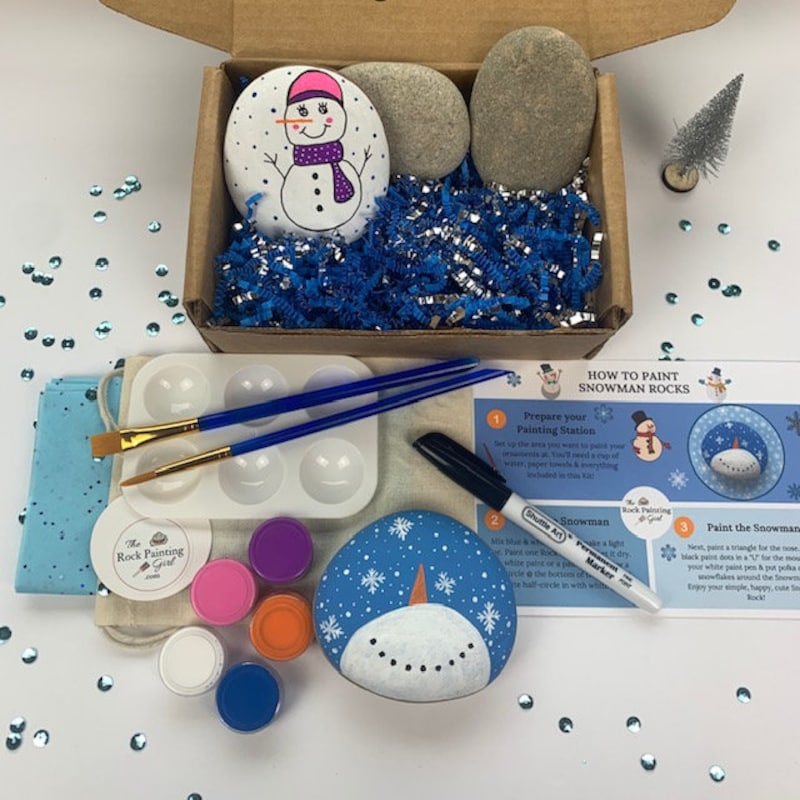 Painted Snowman Rocks - Etsy