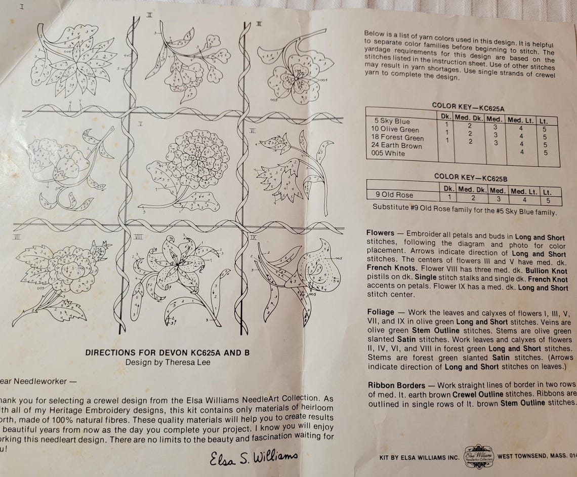 Elsa Williams Jacobean Crewel Embroidery Kit Devon Pillow Vintage ...