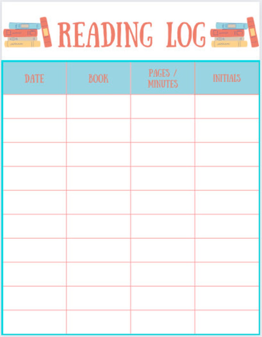 Reading Log Printable - Etsy