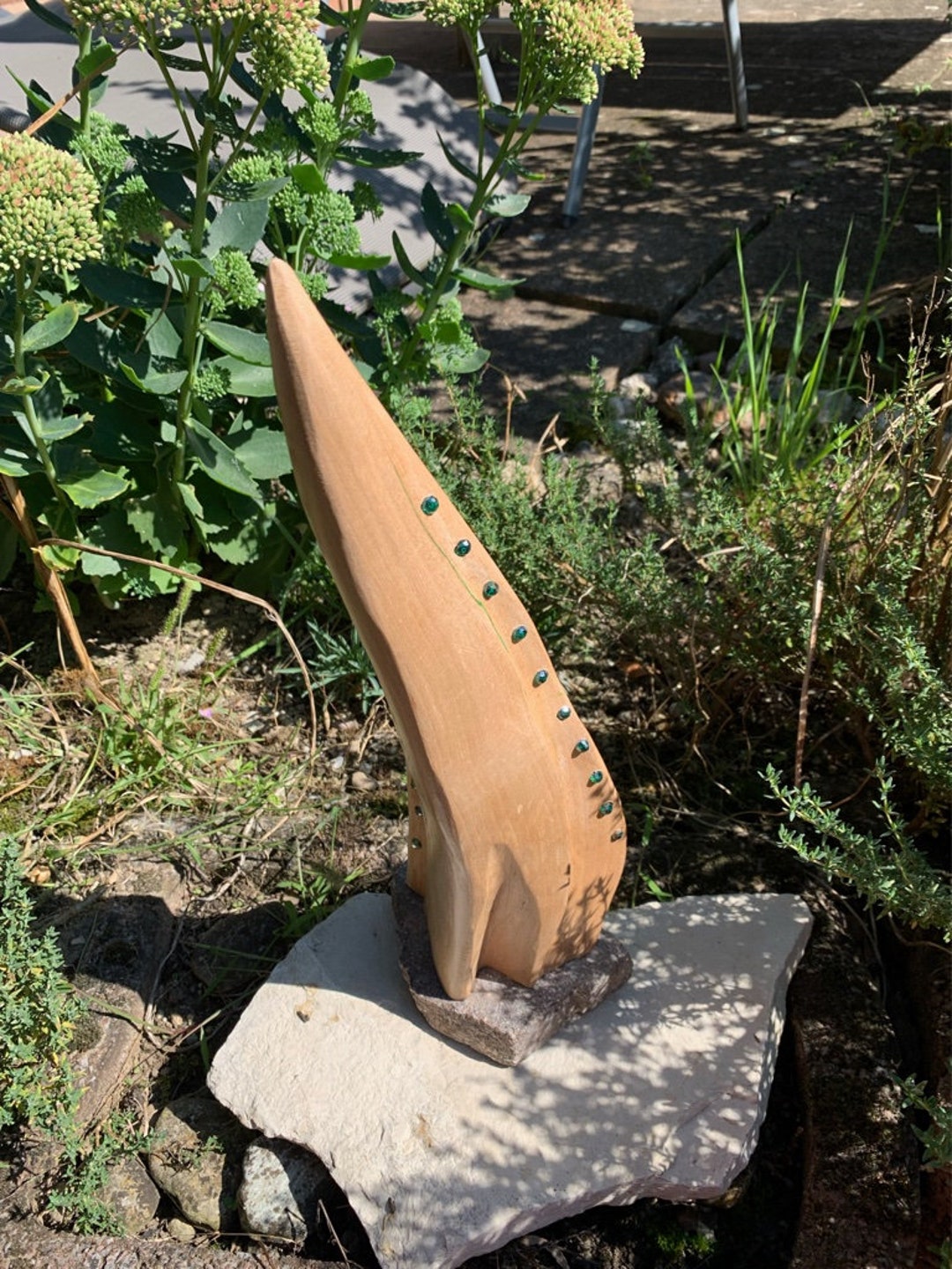 Stele in the Shape of a Flame Made of Beech Wood With Green Glass Beads ...