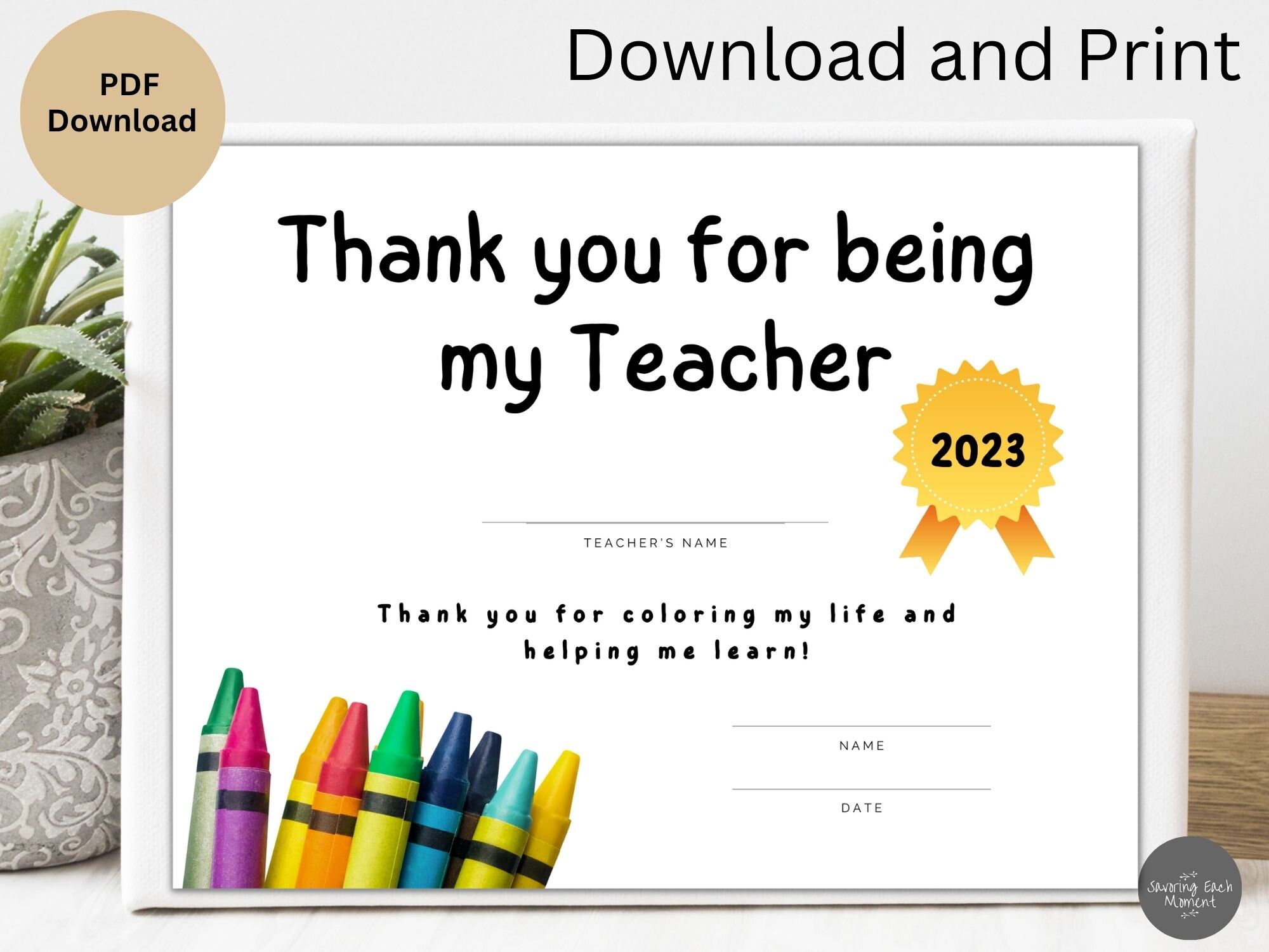 Teacher Appreciation Awards, Year End Teacher Gift, Certificate of ...