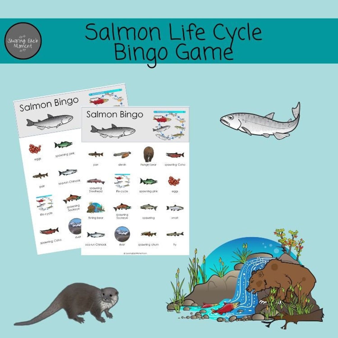 Salmon Life-cycle Bingo, Fish Game, Nature Bingo, Printable Games for ...
