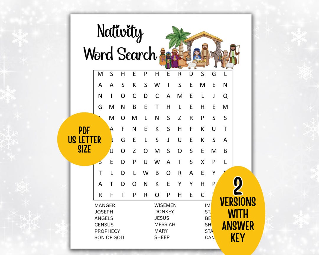 Nativity Word Search, Nativity Word Game, Nativity Worksheets, Nativity ...
