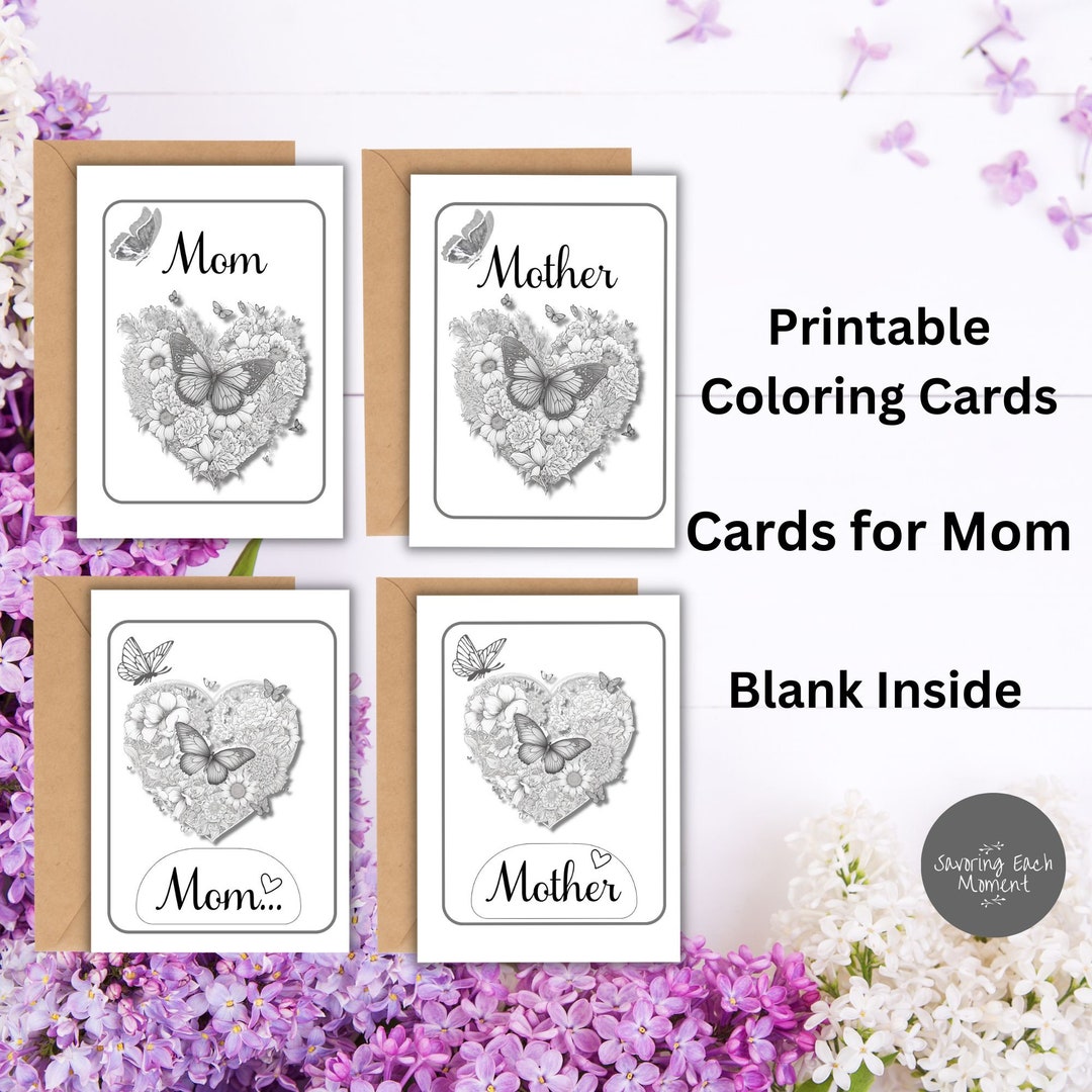 Printable Mothers Day Card, Coloring Cards, Card Templates, Mom ...