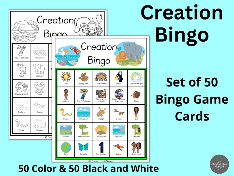 Creation Bingo Game for Kids, Creation Game, Bible Bingo Game VBS Game ...