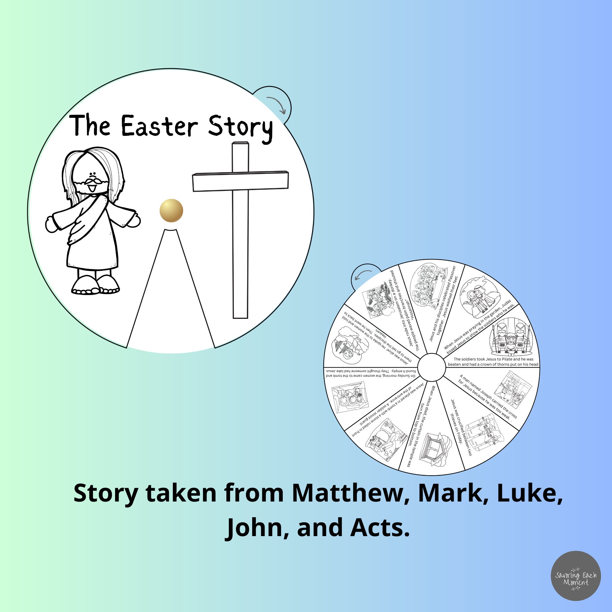 Easter Story Wheel Color Your Own Triumphal Entry Palm Sunday, Last ...