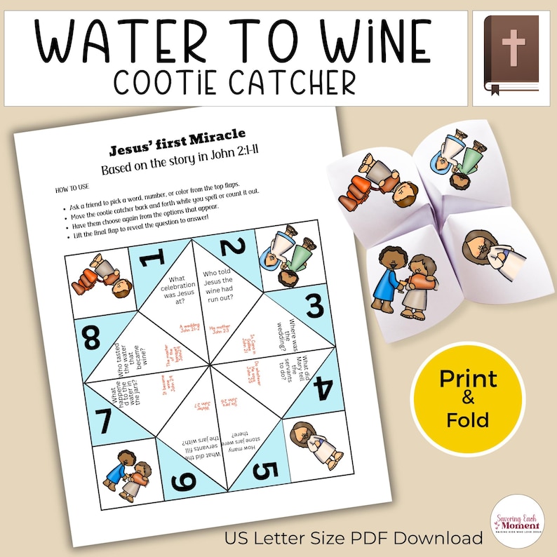 Jesus' First Miracle Bible Craft, Cootie Catcher, Kids Ministry ...