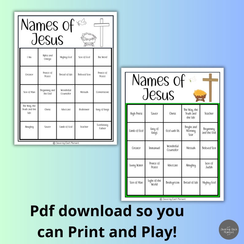 Names of Jesus Bingo Cards, Bible Bingo, Religious Bingo, Sunday School ...