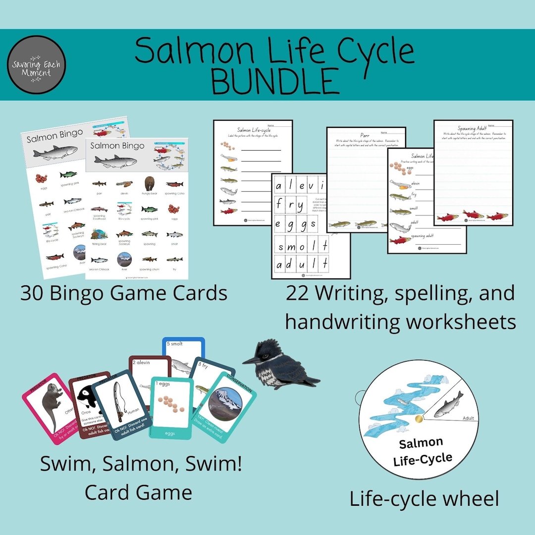 Salmon Life Cycle Unit Learning Bundle, Science Printables, Homeschool ...